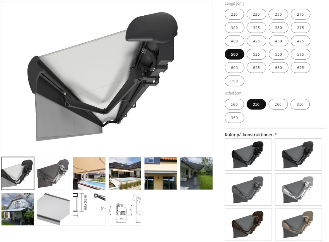 Se priset på markisen direkt | Markiser Online | Fri Frakt